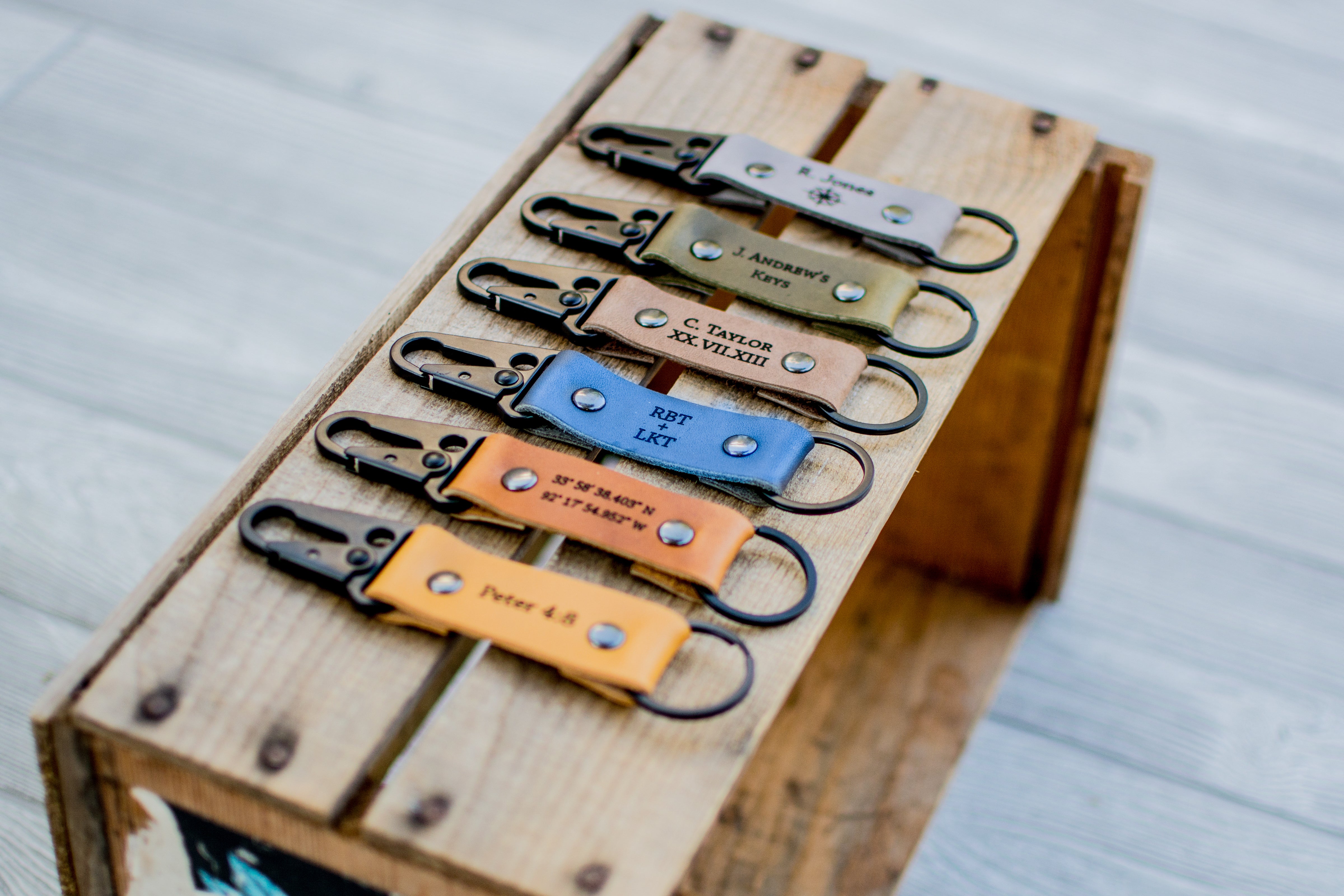 Personalized Leather Carabiner Keychain - Engraved – Iron and Grain ...